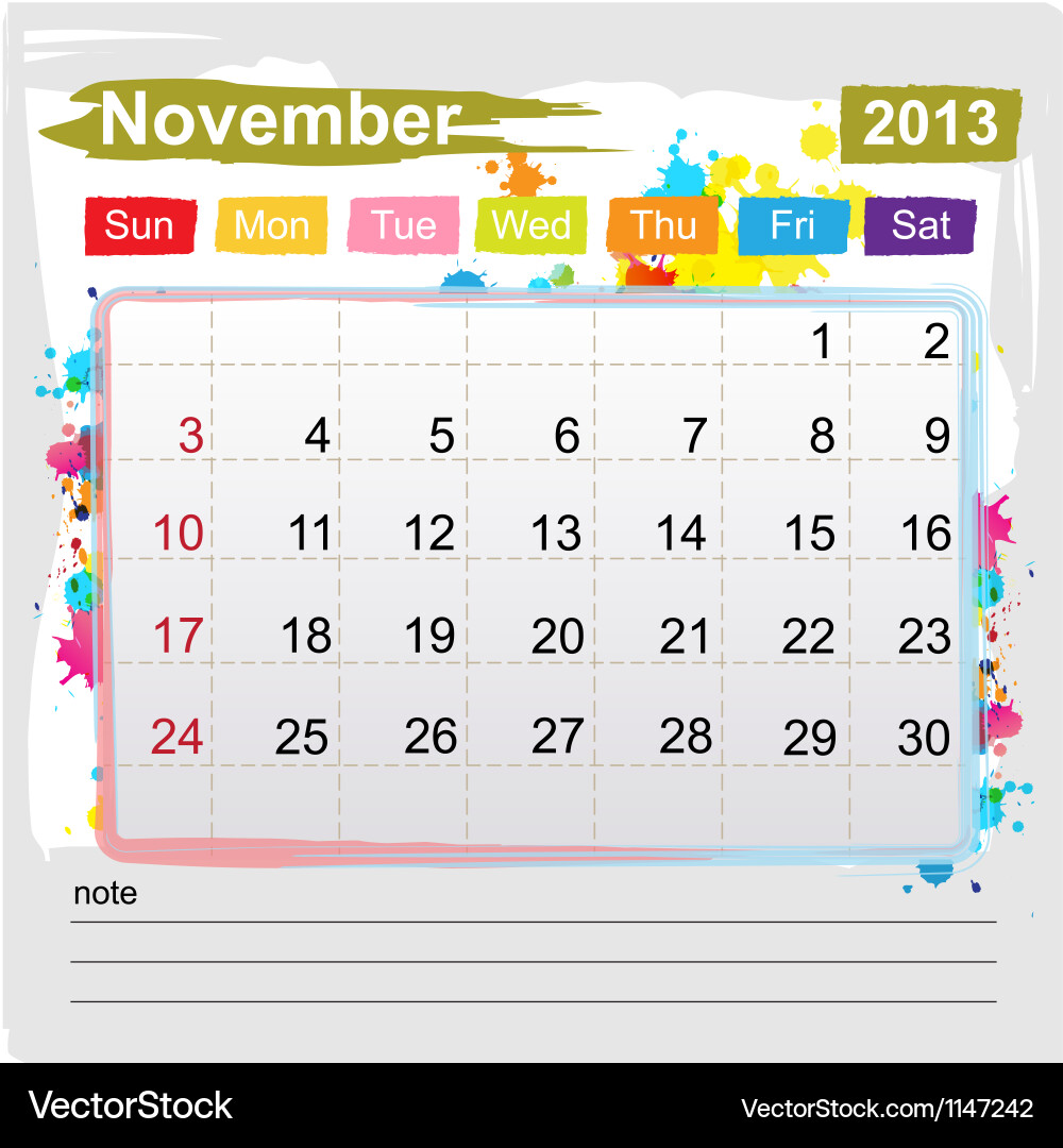 November 2013 Calendar Printable Calendar November 2013 Stock