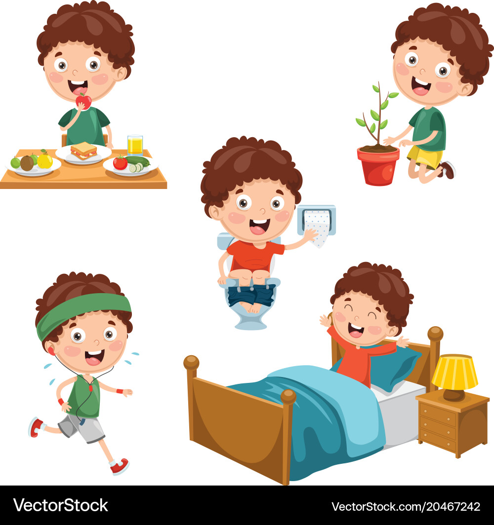 Kids daily routine Royalty Free Vector Image - VectorStock