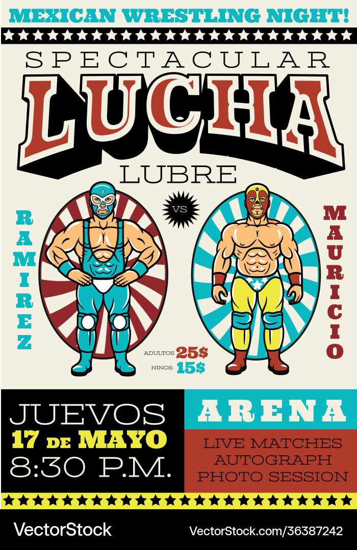 Lucha libre poster mexican wrestler fighters Vector Image