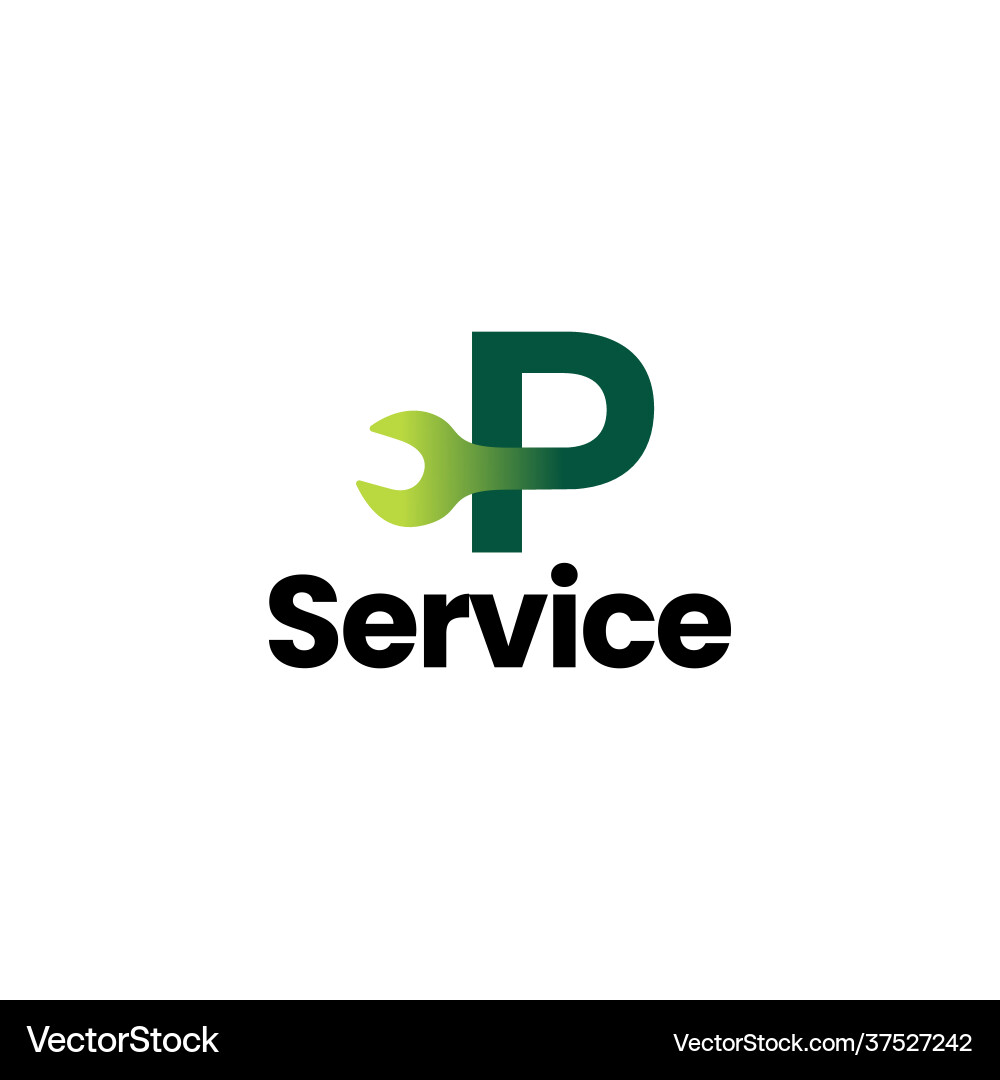 P letter wrench service logo icon Royalty Free Vector Image