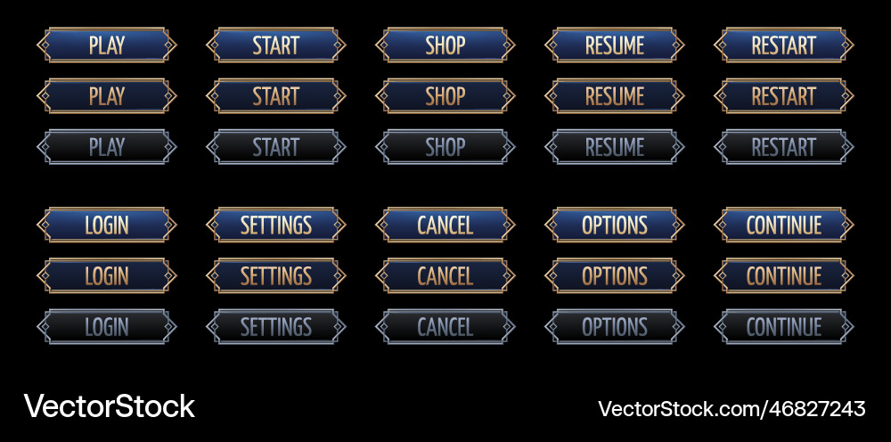 Art deco game interface button ui animation frame Vector Image