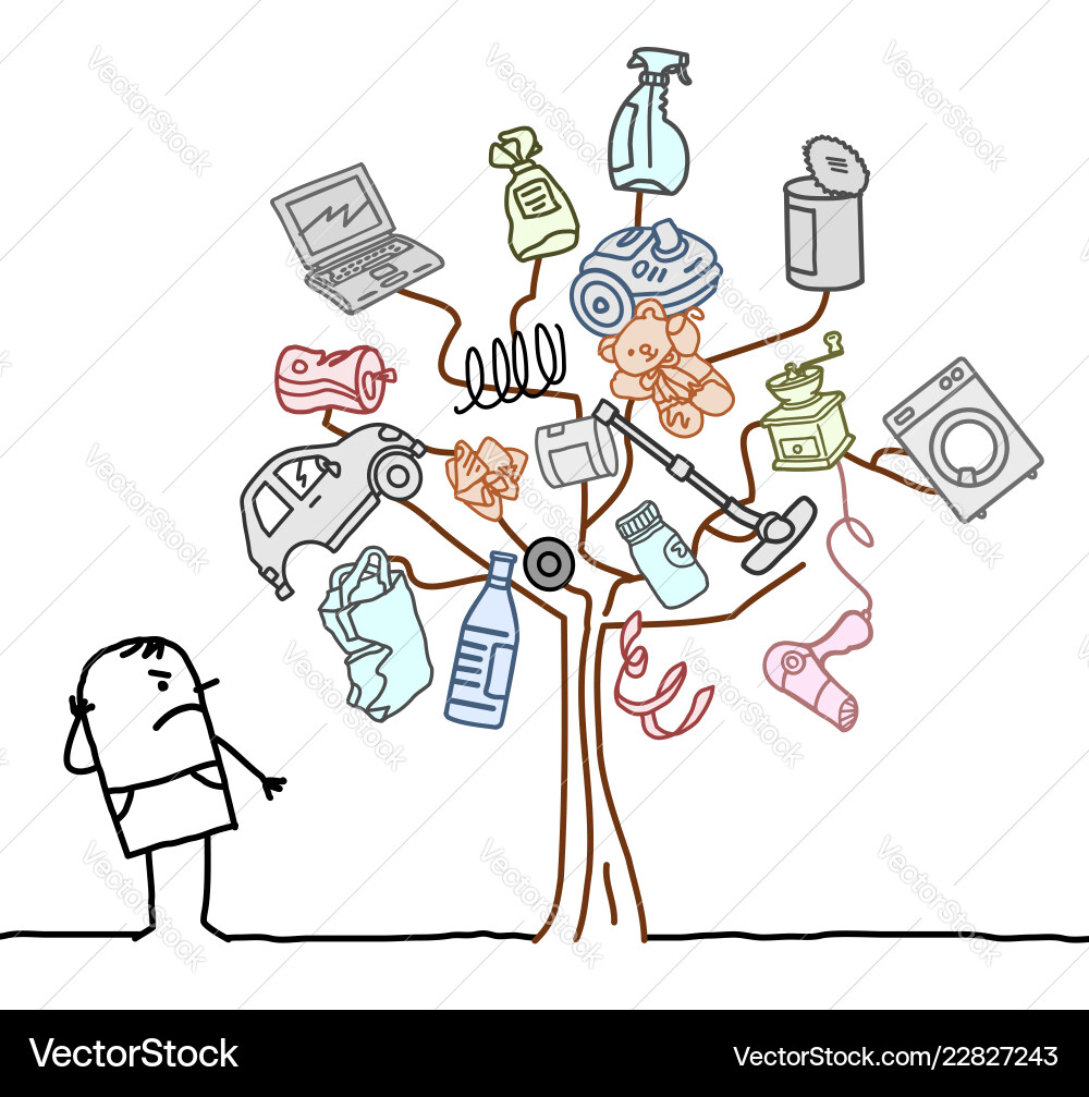 Cartoon man watching a garbage tree Royalty Free Vector
