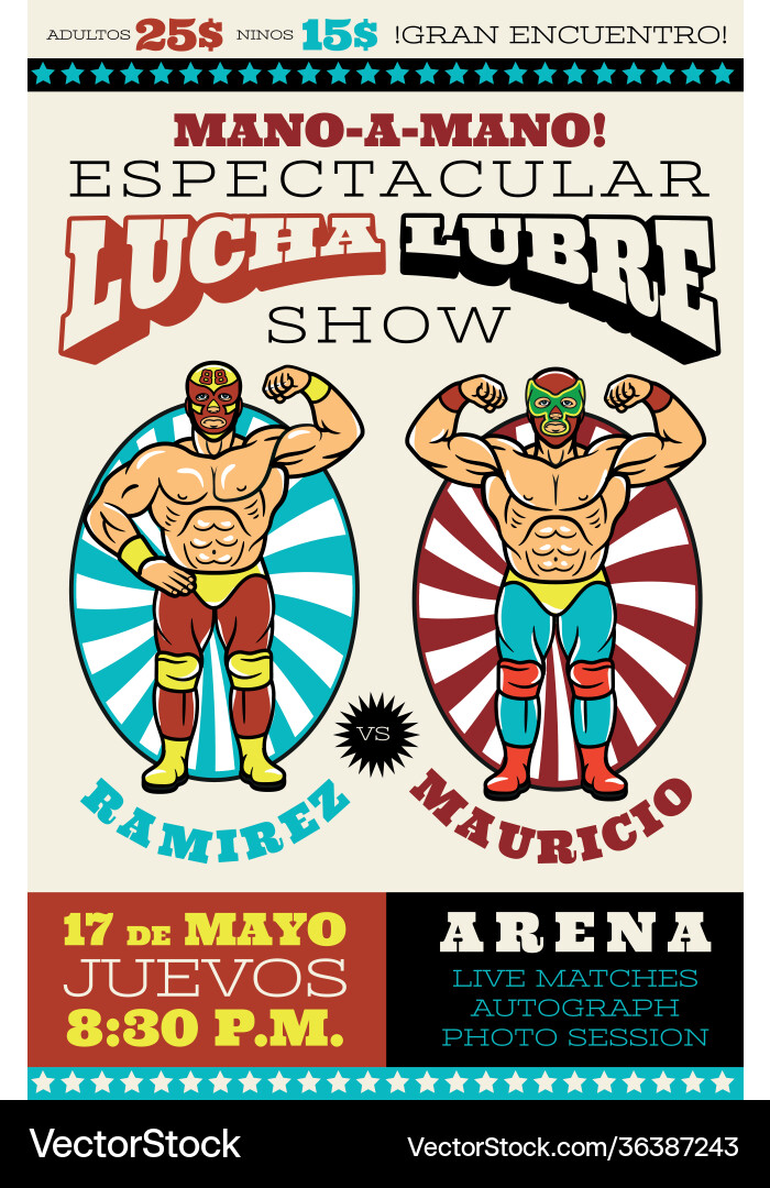 Lucha libre poster mexican wrestler fighters Vector Image