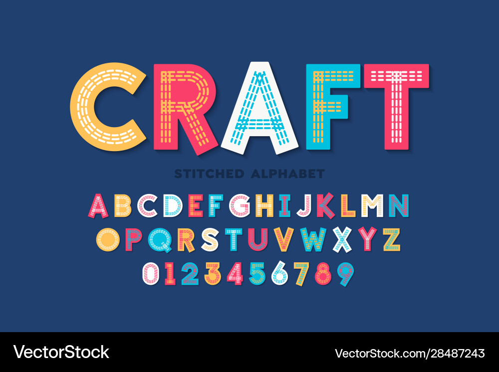 Stitched font running stitch alphabet letters Vector Image