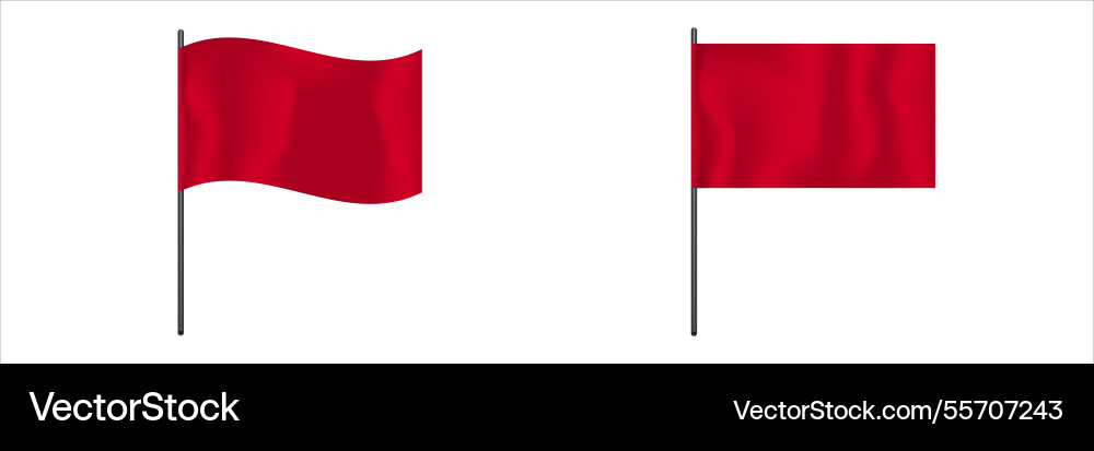 Two red flags on poles waving Royalty Free Vector Image