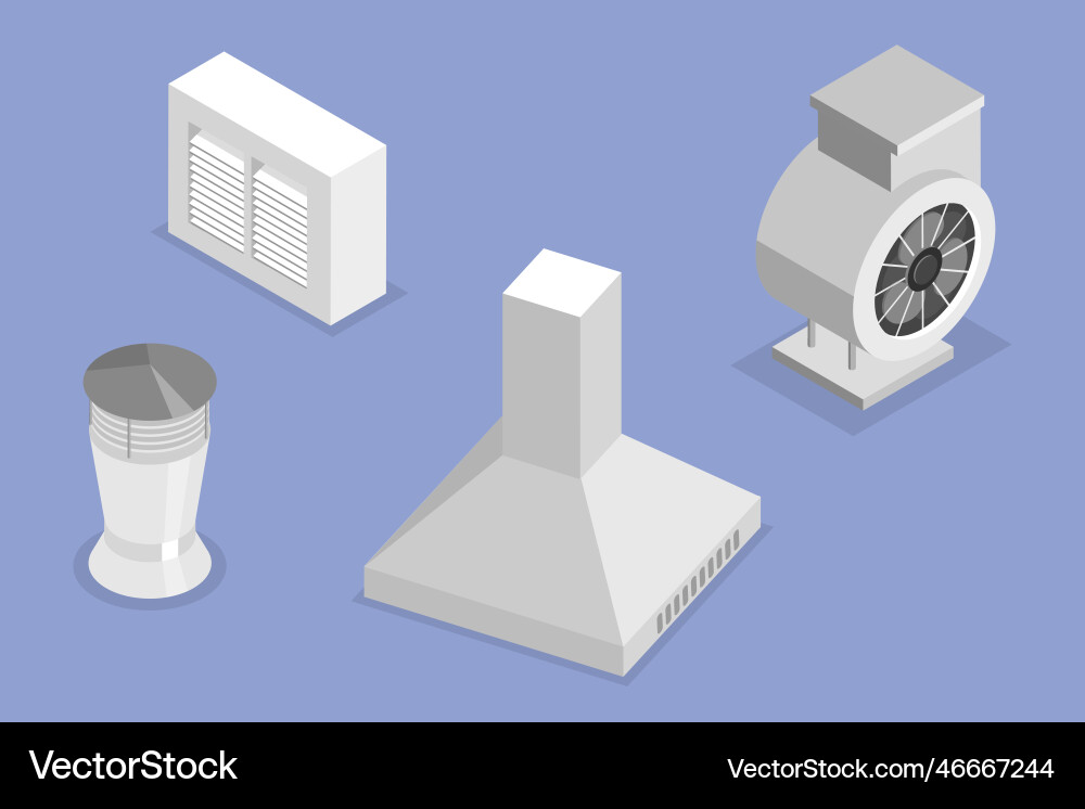 3d isometric flat set of air duct system Vector Image