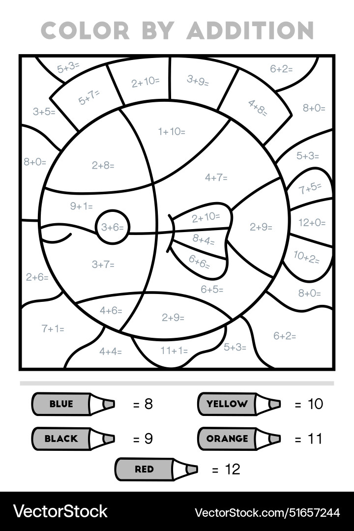 Color by addition education game for kids fish Vector Image