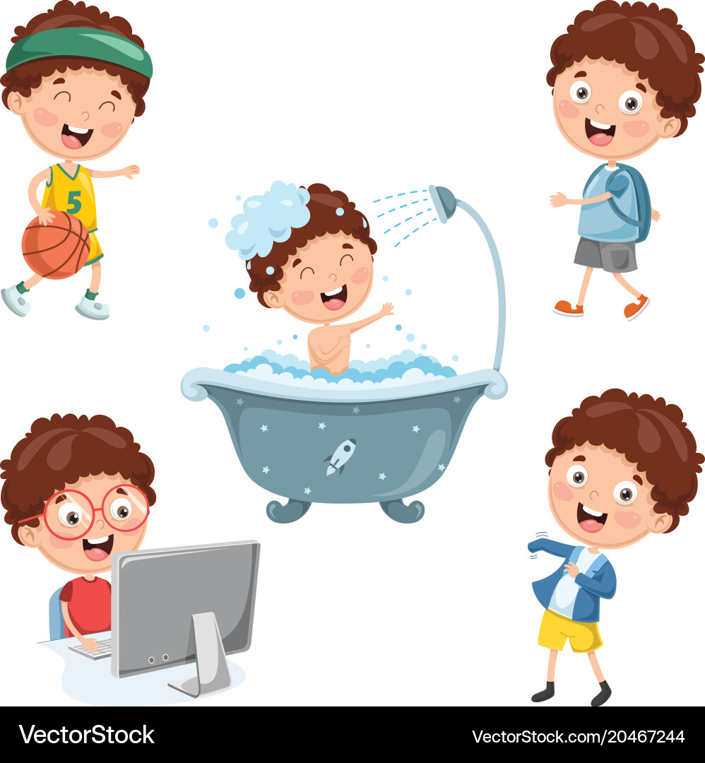 Kids daily routine Royalty Free Vector Image - VectorStock