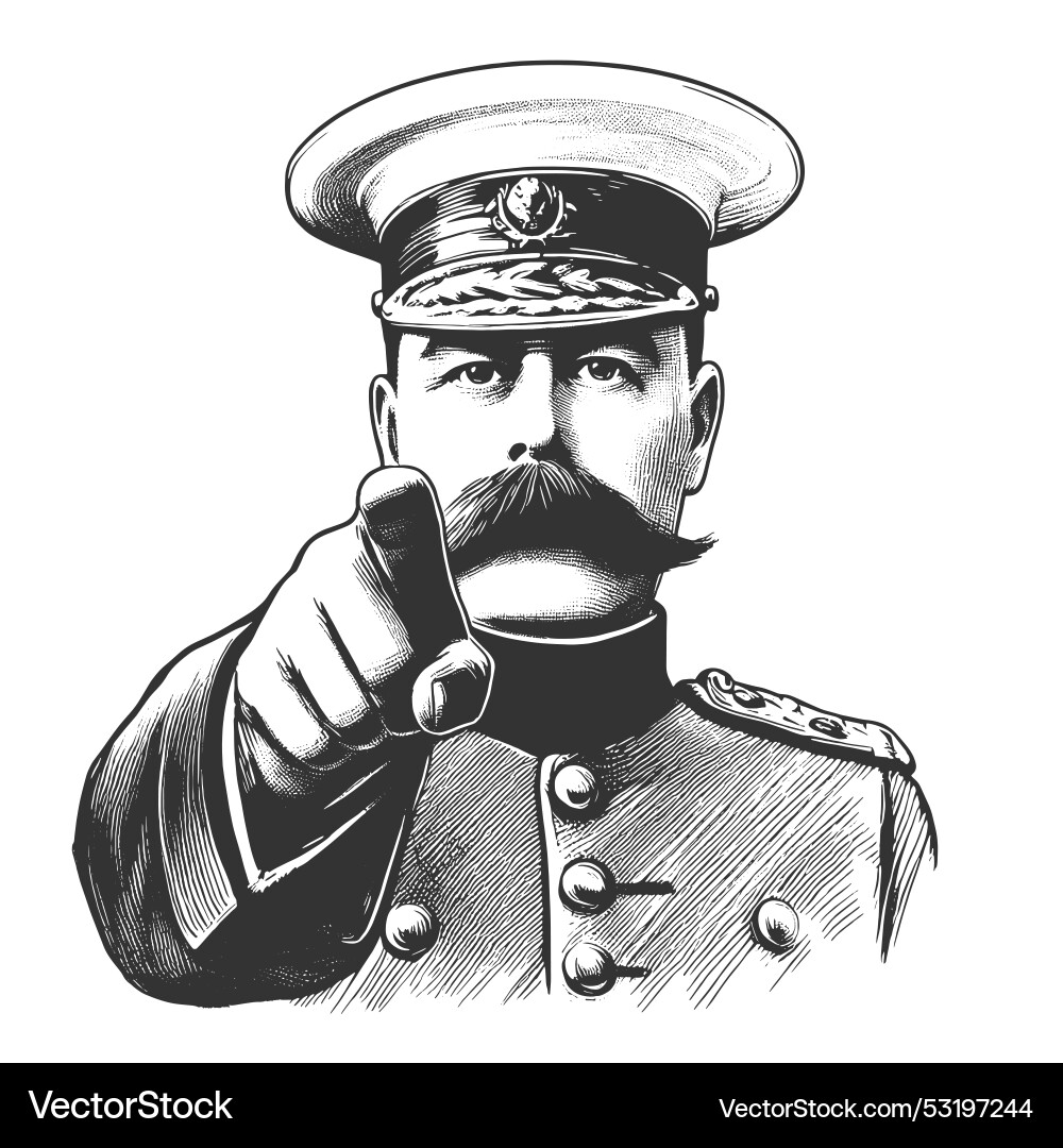 Military commander pointing in recruitment pose Vector Image