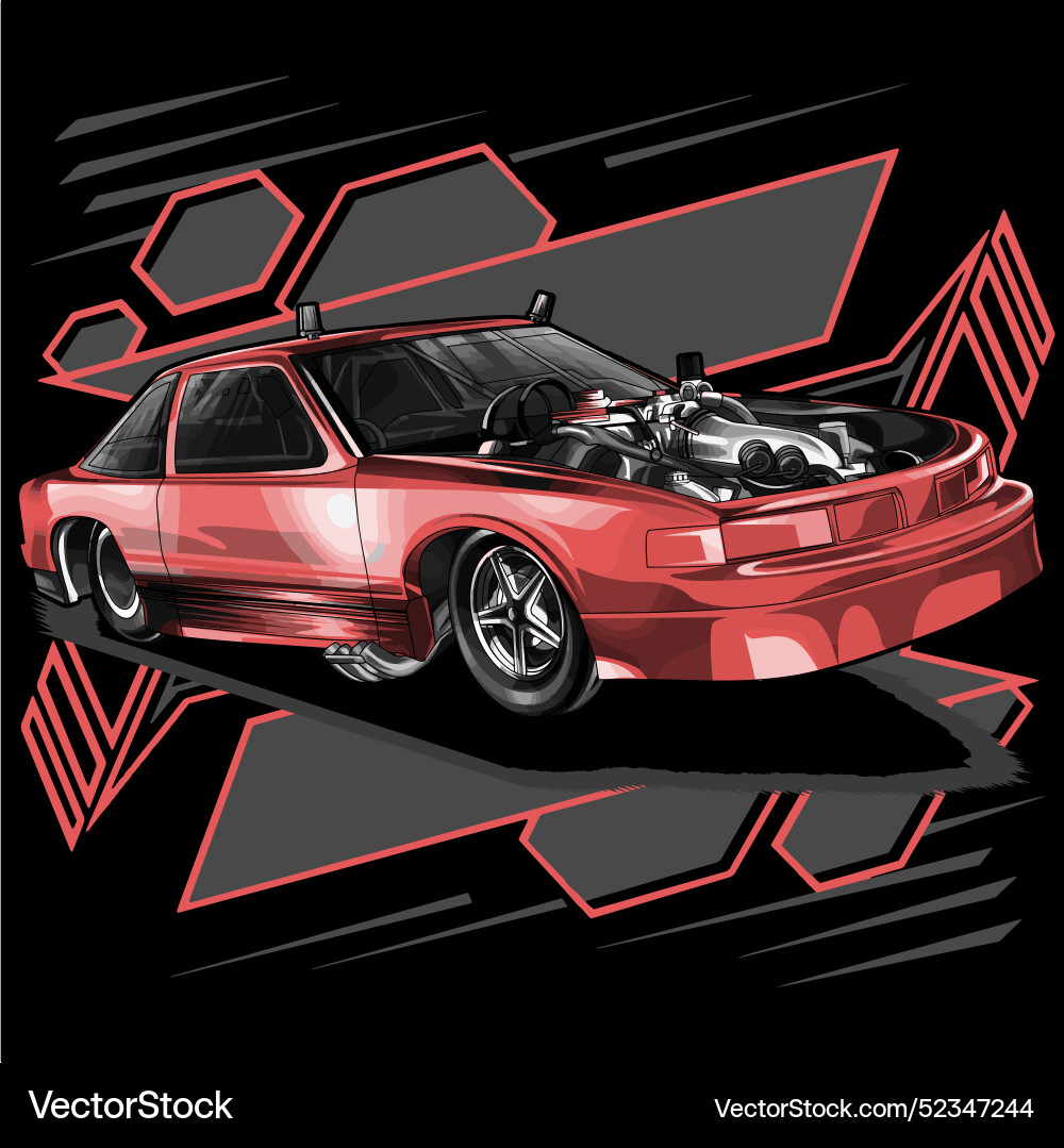 Pink drag racing car with grey strip Royalty Free Vector