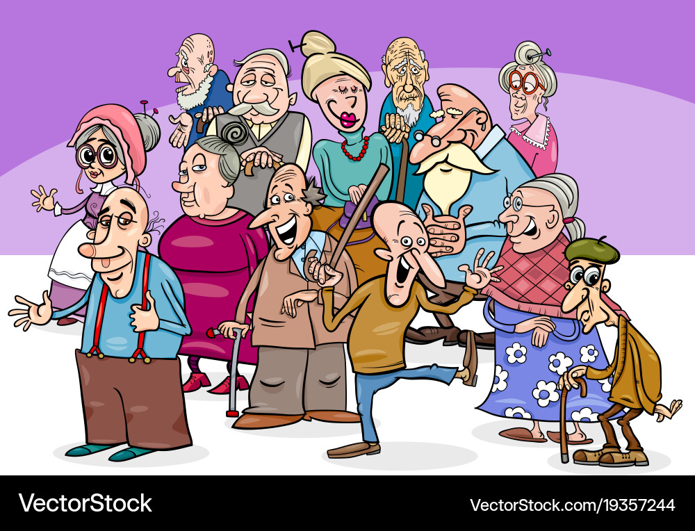 Senior characters group cartoon Royalty Free Vector Image