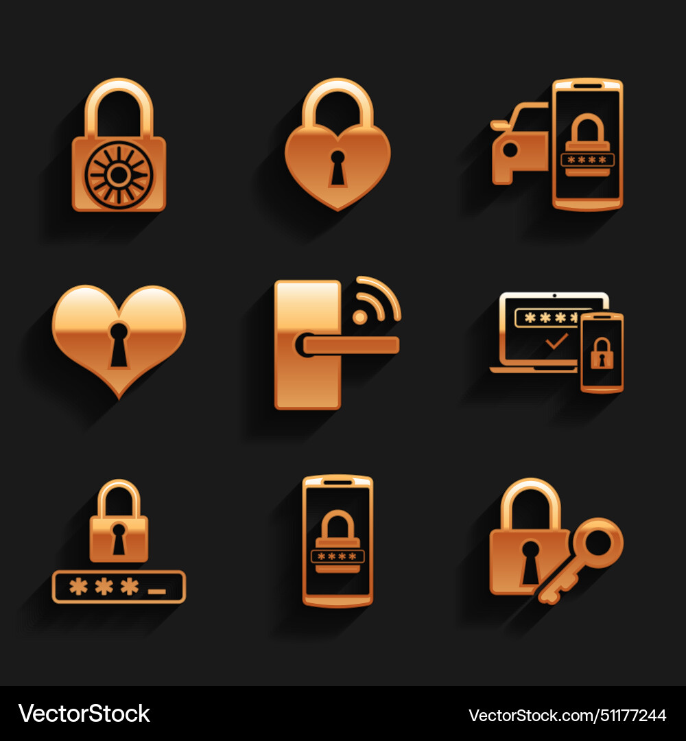 Set digital door lock with wireless mobile Vector Image