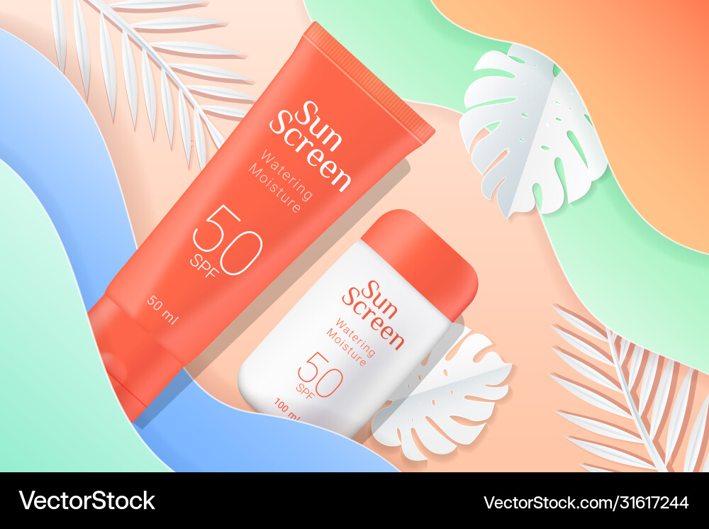 Sunscreen tubes ads template Royalty Free Vector Image