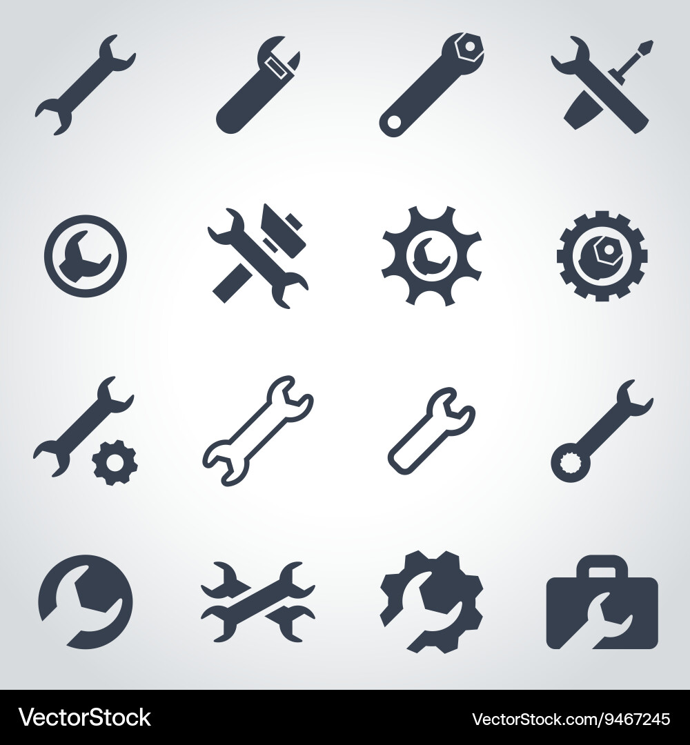 Black settings wrench icon set Royalty Free Vector Image
