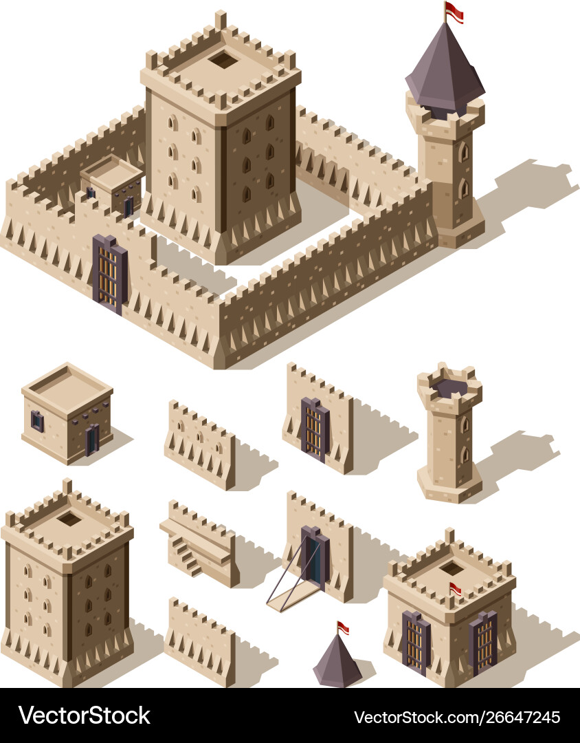 Castles isometric creation kit medieval Royalty Free Vector Castles isometric creation kit medieval Royalty Free Vector