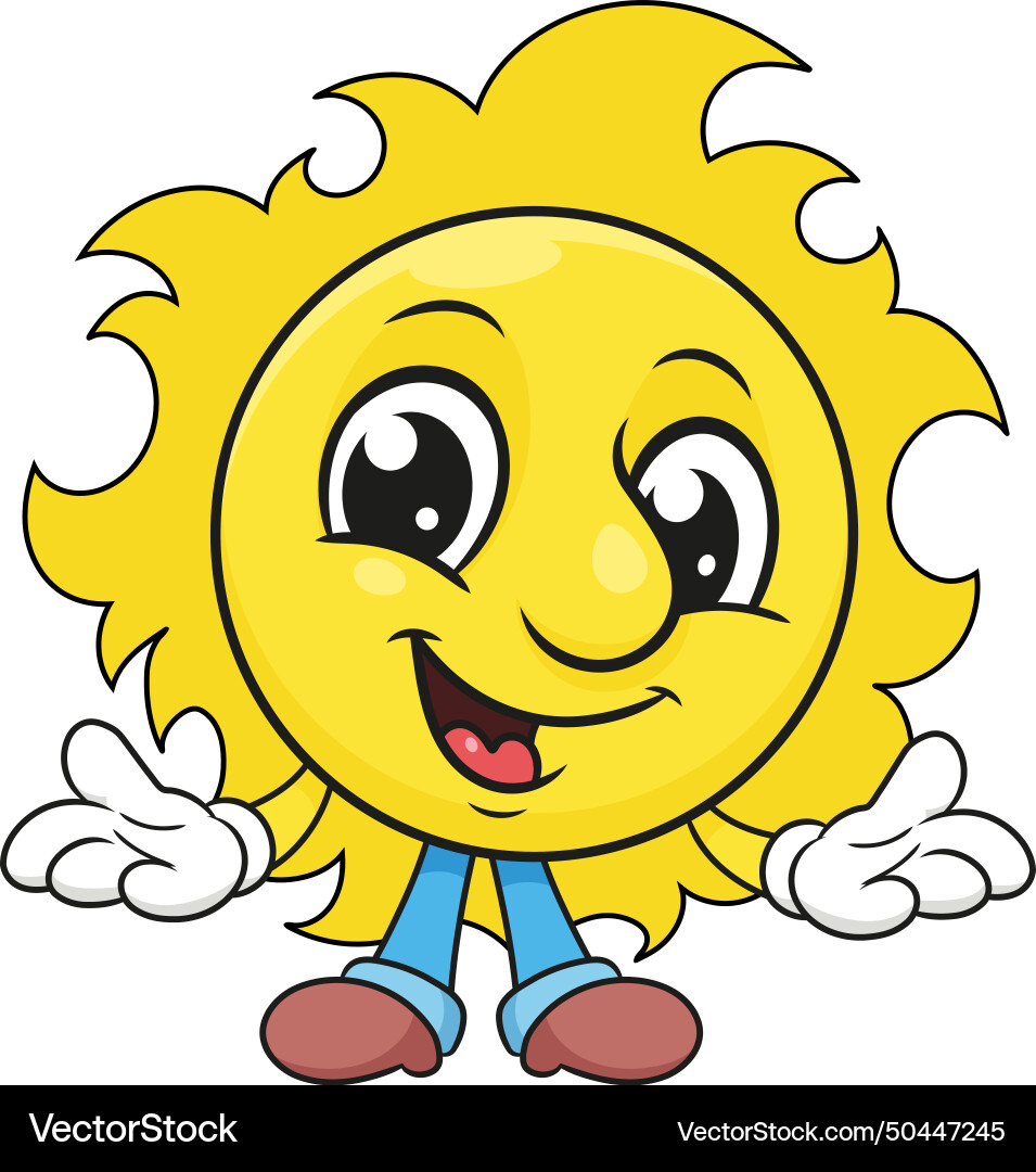 Cute smiling cartoon sun on white background Vector Image