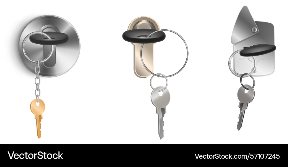 Keys bunch on metal ring and keyhole Royalty Free Vector