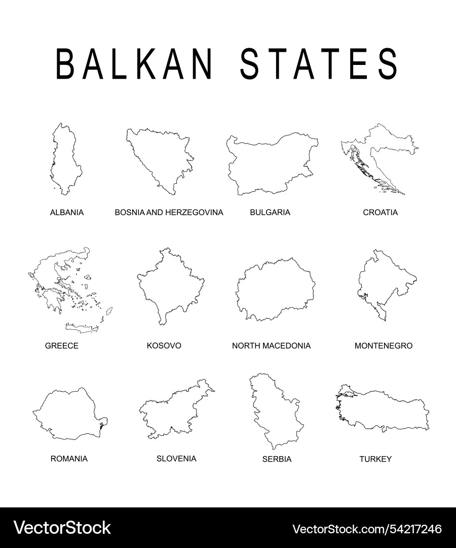 Balkan states map line contour silhouette Vector Image