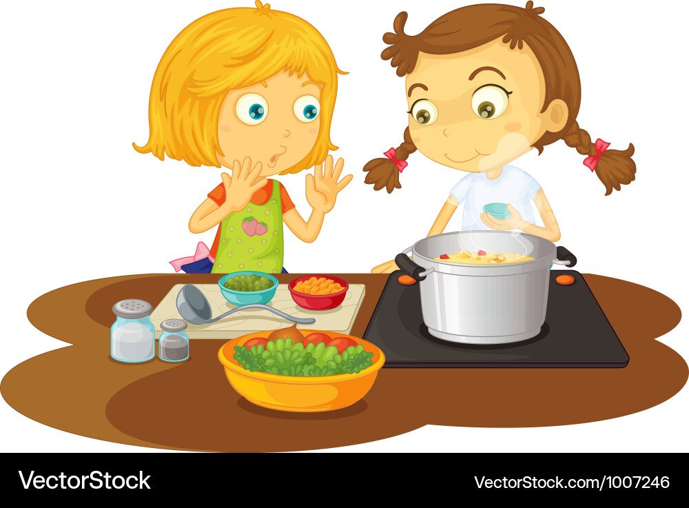 Girls cooking Royalty Free Vector Image - VectorStock