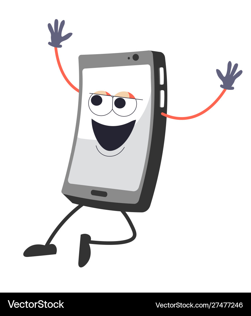 Mobile phone happy character with face Royalty Free Vector