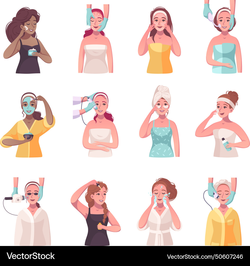 Skincare cartoon set Royalty Free Vector Image