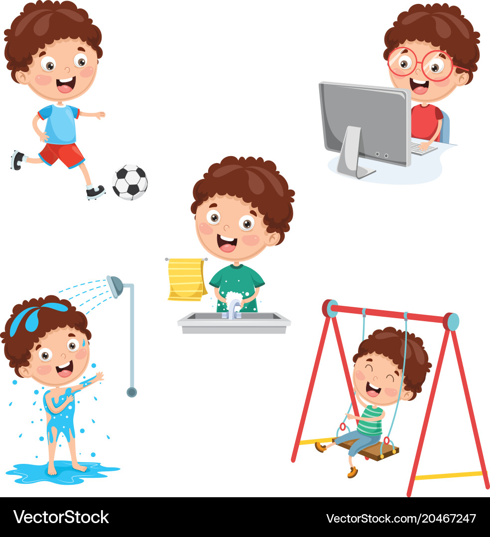 Kids daily routine Royalty Free Vector Image - VectorStock