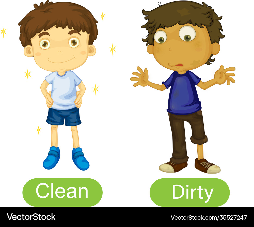 Opposite words with clean and dirty Royalty Free Vector