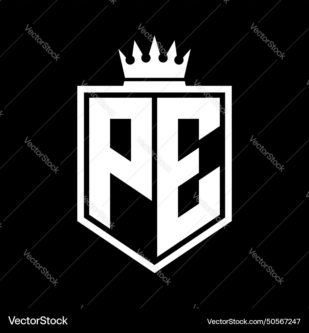 Pe logo monogram bold shield geometric shape Vector Image