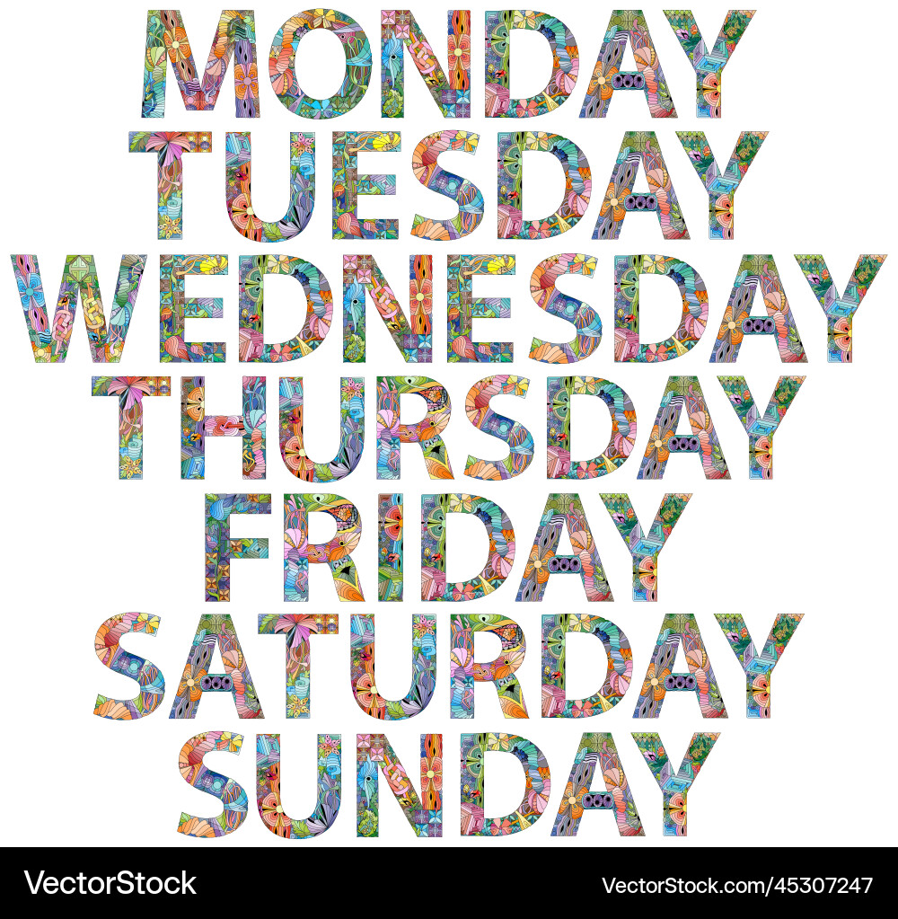 Tage der Woche handgezogen modernes Design Vektorbild