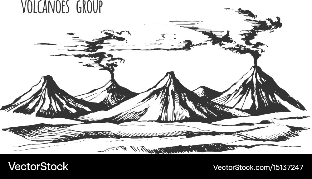 Volcanoes group landscape Royalty Free Vector Image