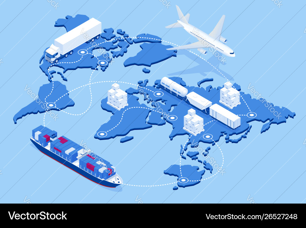 Global logistics network flat 3d isometric Vector Image