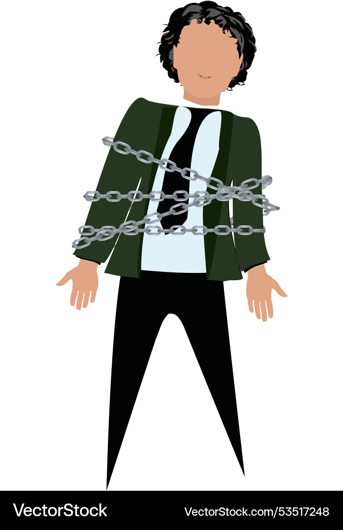 Man wrapped in chains cartoon Royalty Free Vector Image