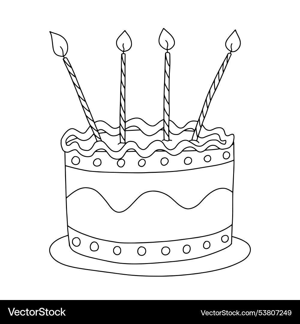 Coloring page with birthday cake and candles Vector Image