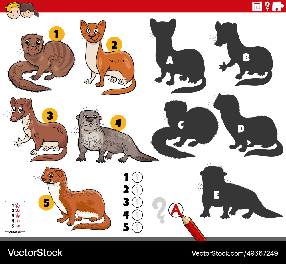 Finding shadows game with cartoon animal Vector Image