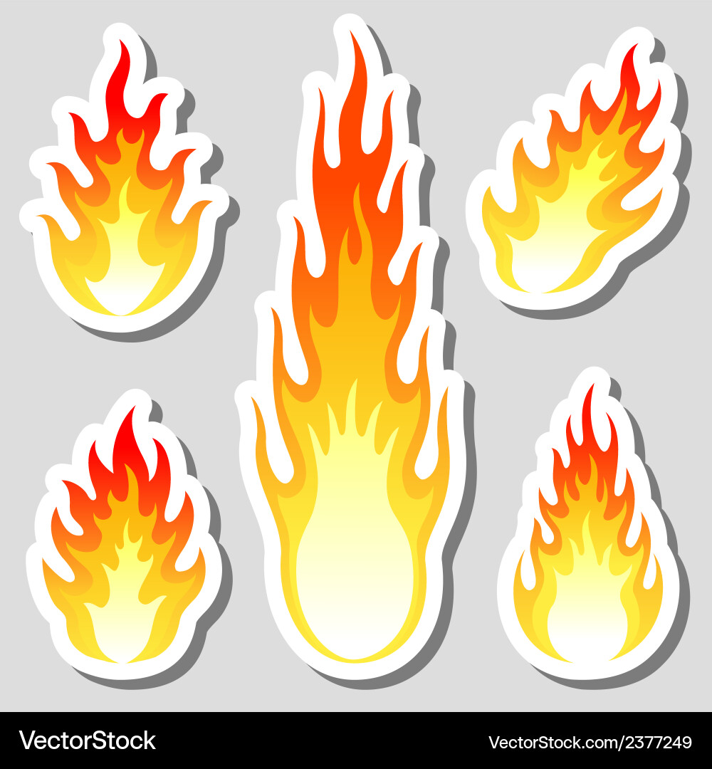 Fire flame stickers set Royalty Free Vector Image