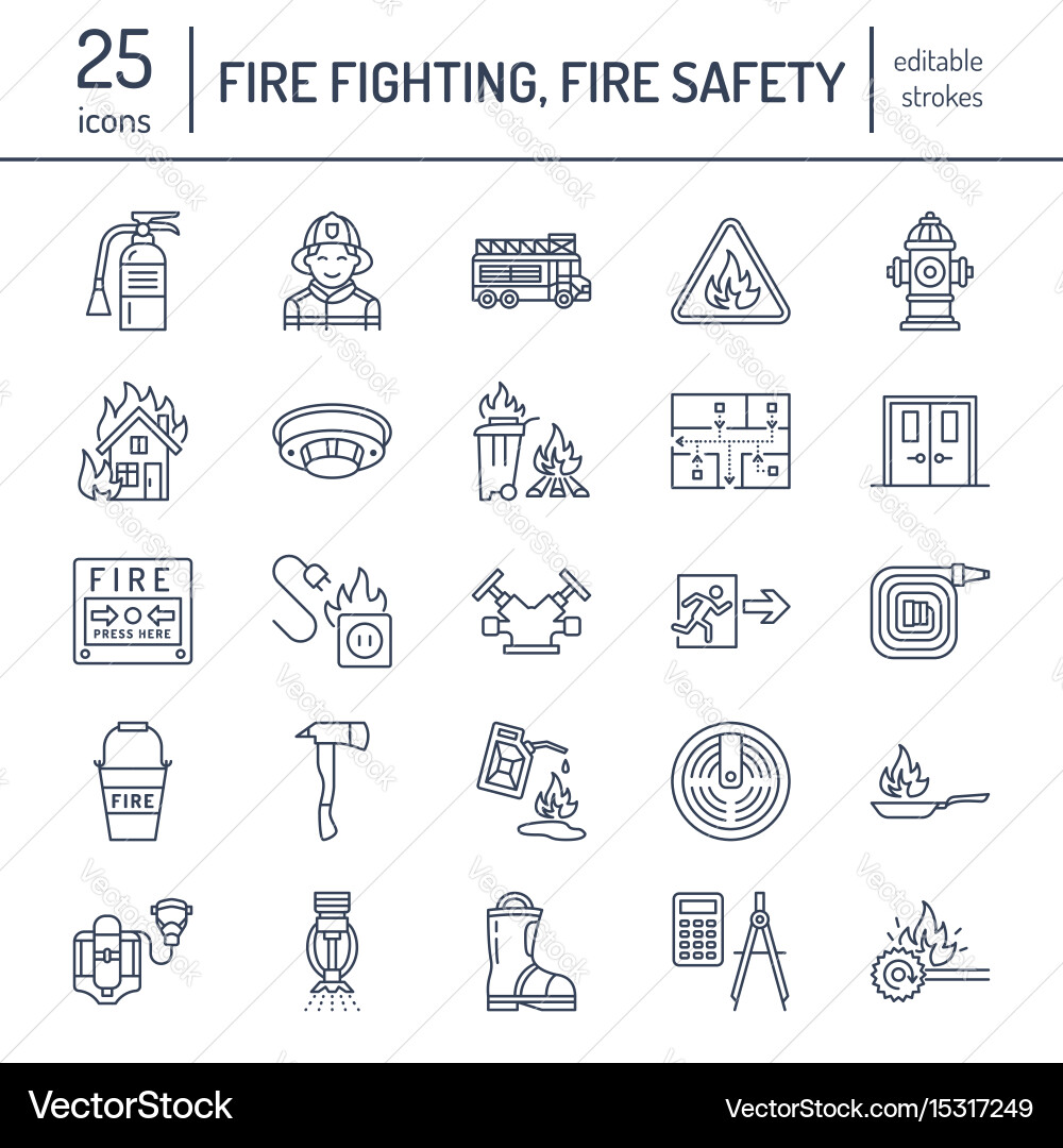 Firefighting fire safety equipment flat line Vector Image