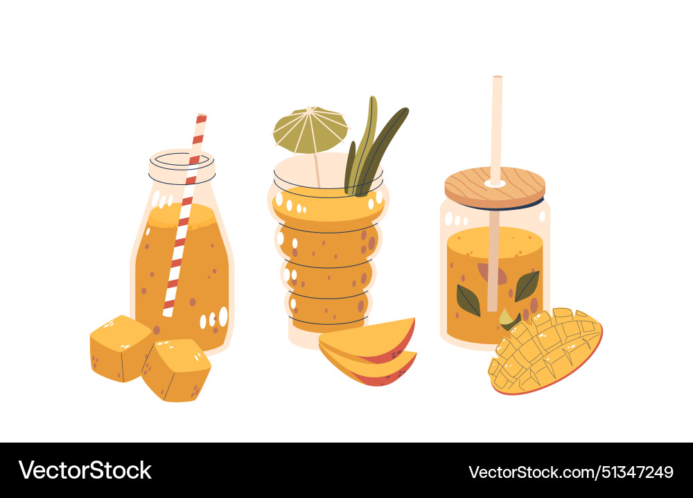 Mango cocktails in different glassware decorated Vector Image