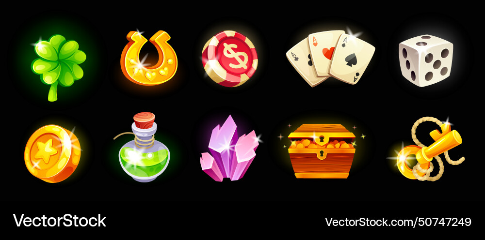 Rpg game slots magical gaming icons for mobile Vector Image