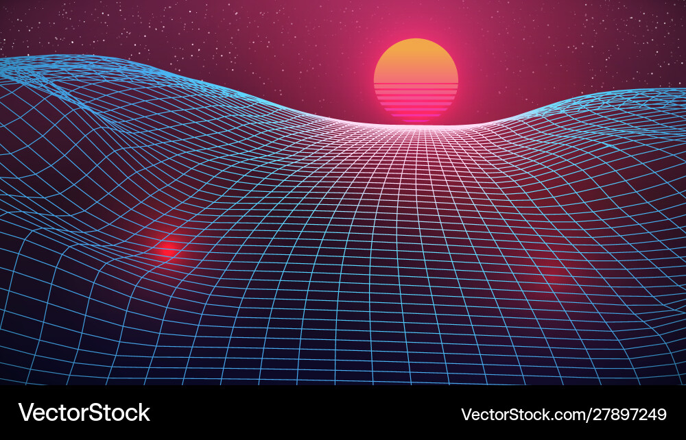 Synthwave Sunset Grid Royalty Free Vector Image