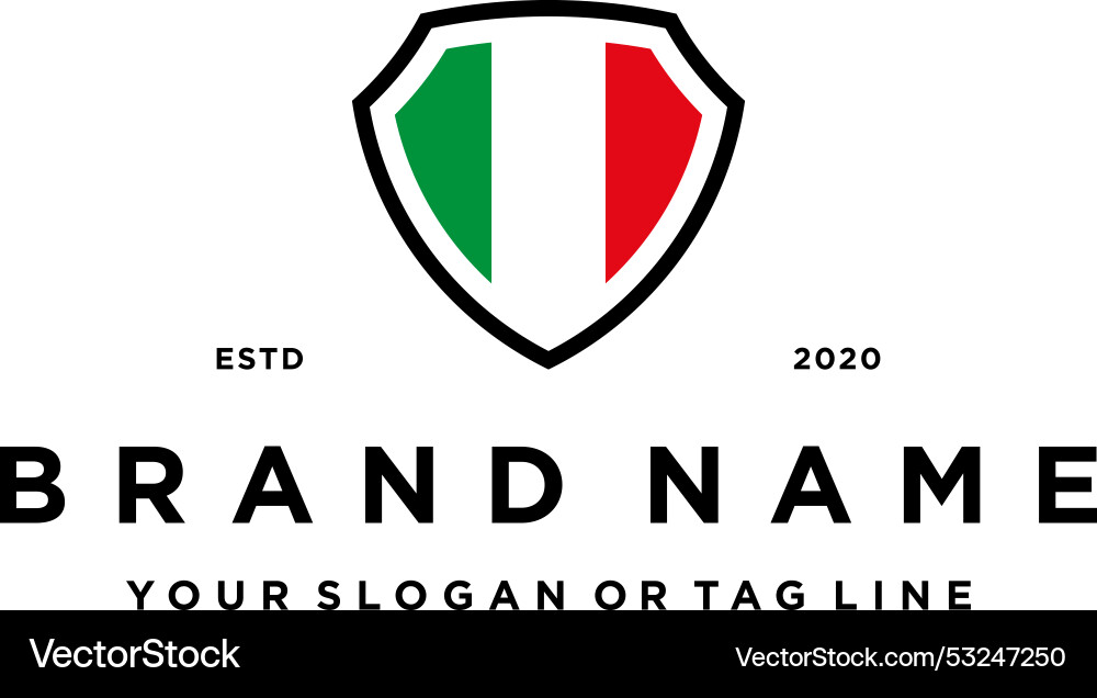 Creative italy flag shield logo design Royalty Free Vector