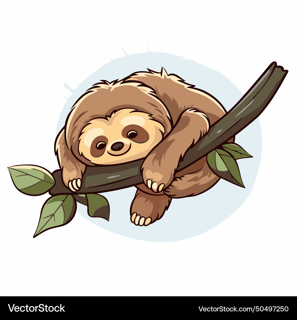 Cute cartoon sloth on a tree branch Royalty Free Vector