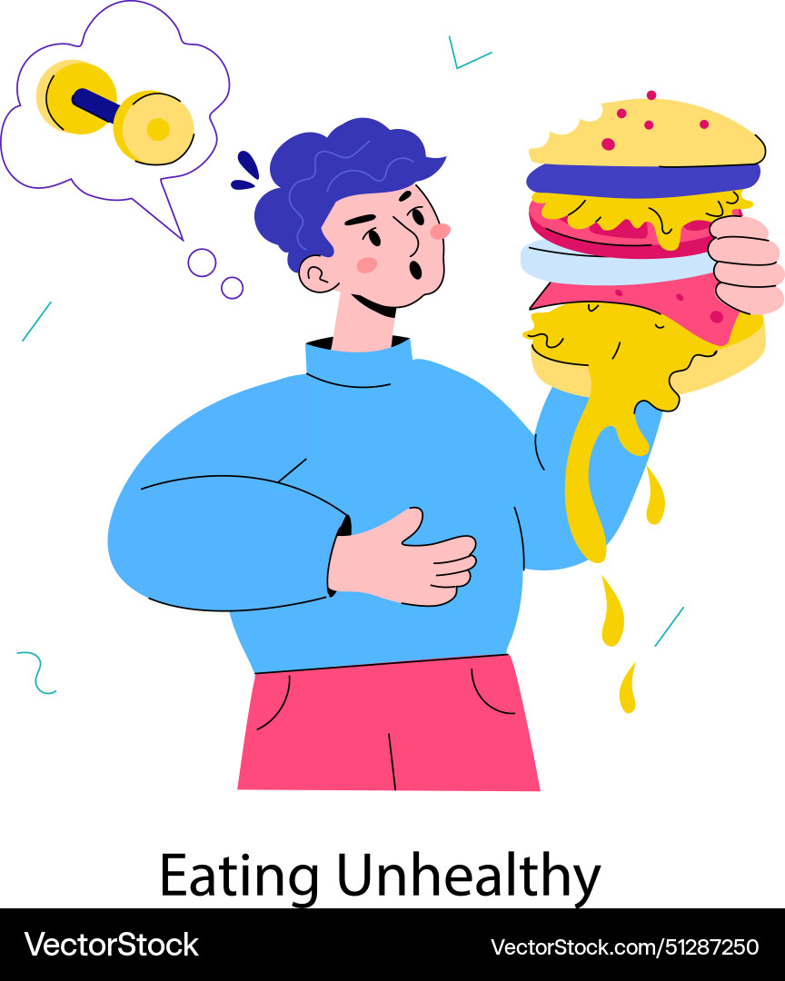 Eating unhealthy Royalty Free Vector Image - VectorStock