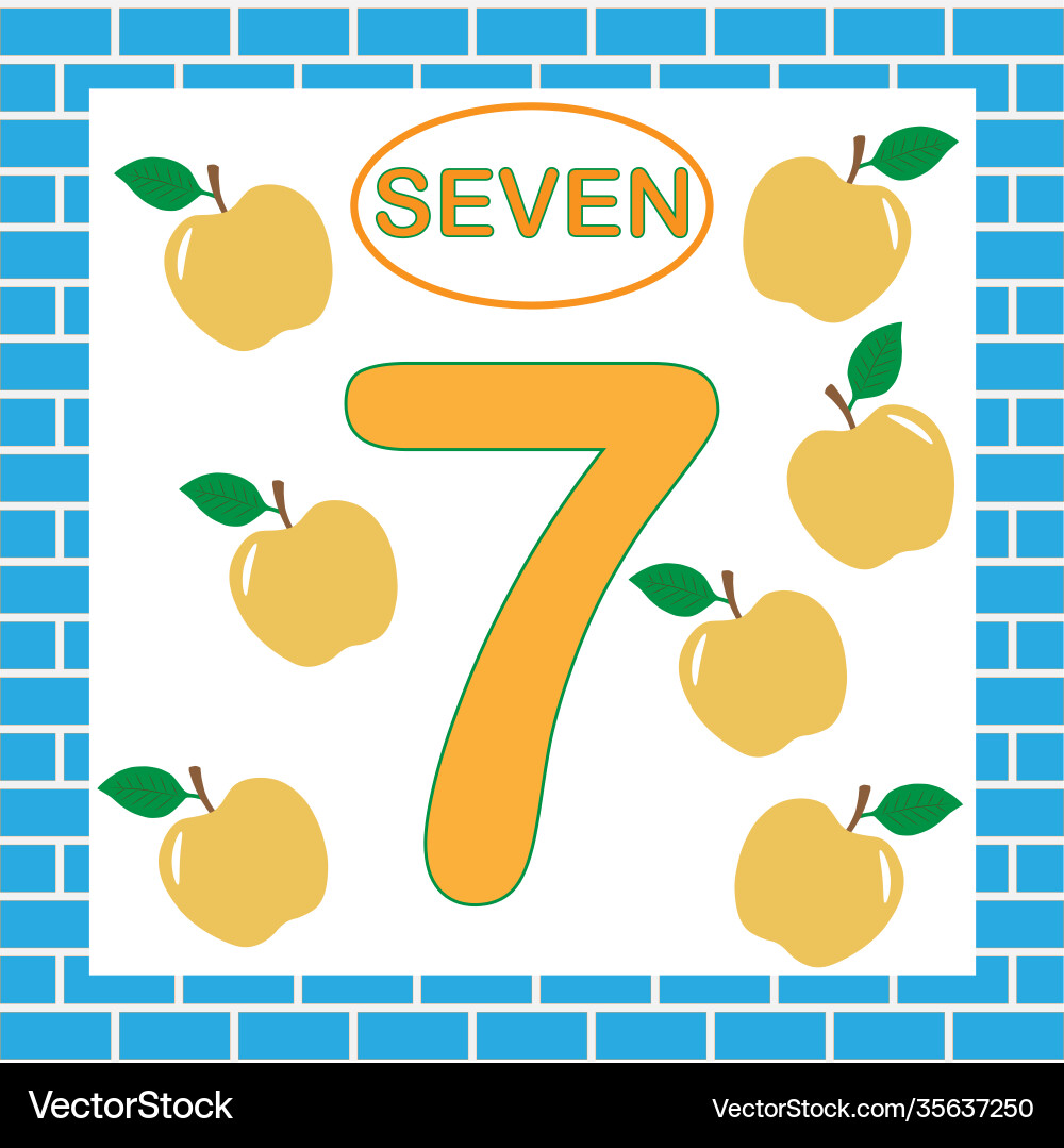 Flashcard with number 7 seven education Royalty Free Vector