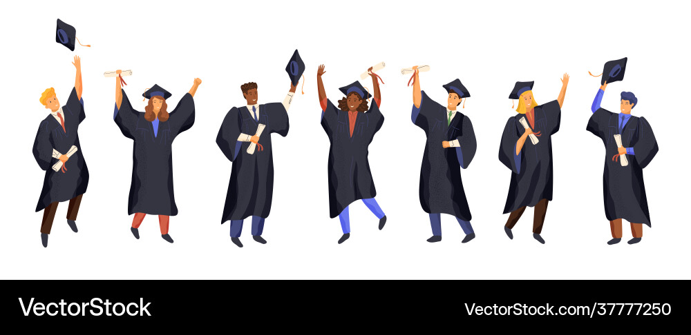 Group graduate students wearing gown Royalty Free Vector