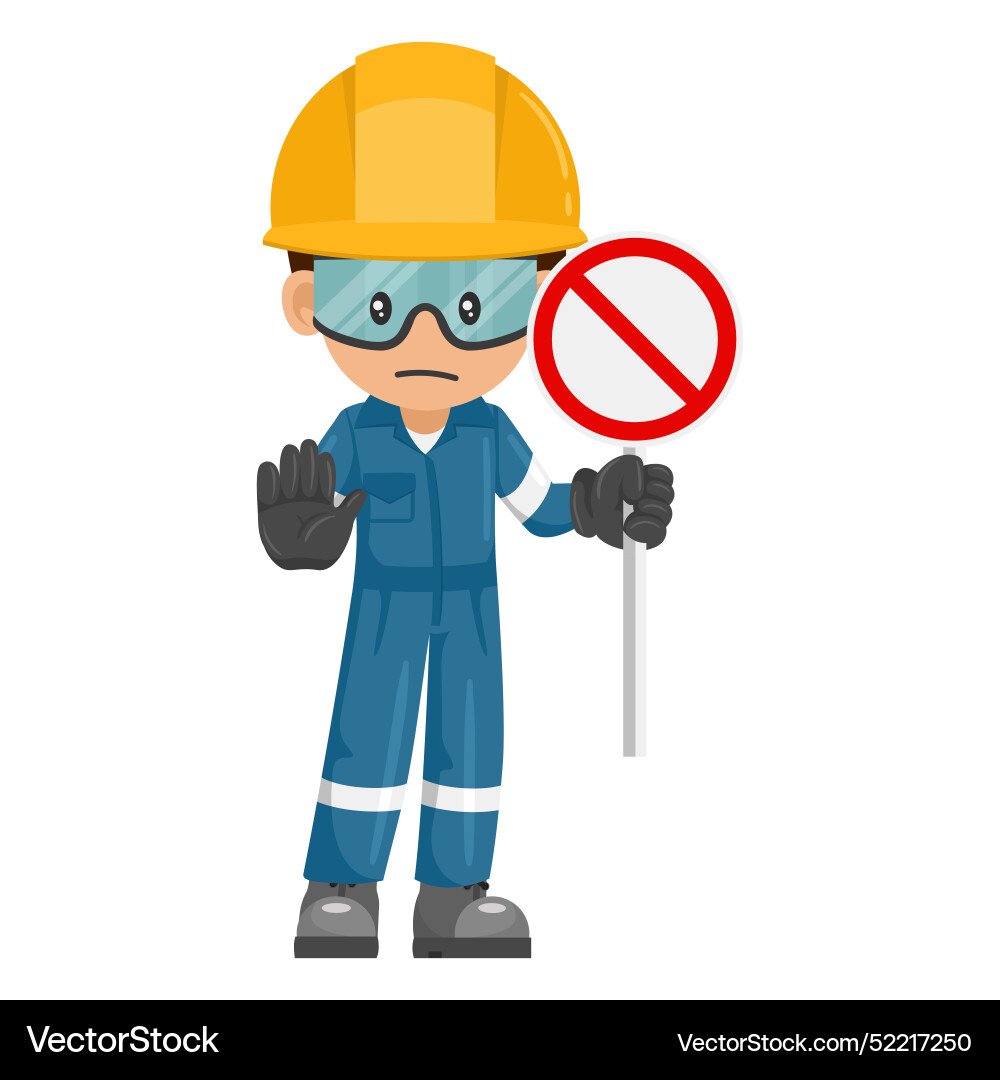 Industrial mechanic worker with prohibited sign Vector Image