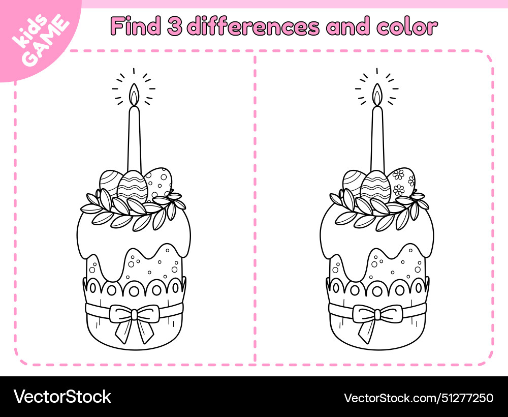 Outline game find the differences with easter cake