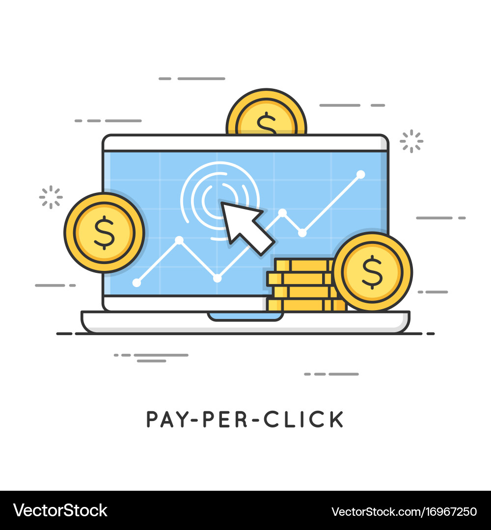 Pay per click internet marketing flat line art Vector Image