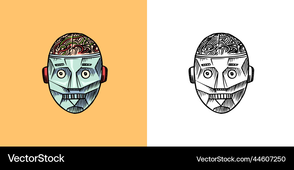 Retro Metal Robot Head Sketch Royalty Free Vector Image