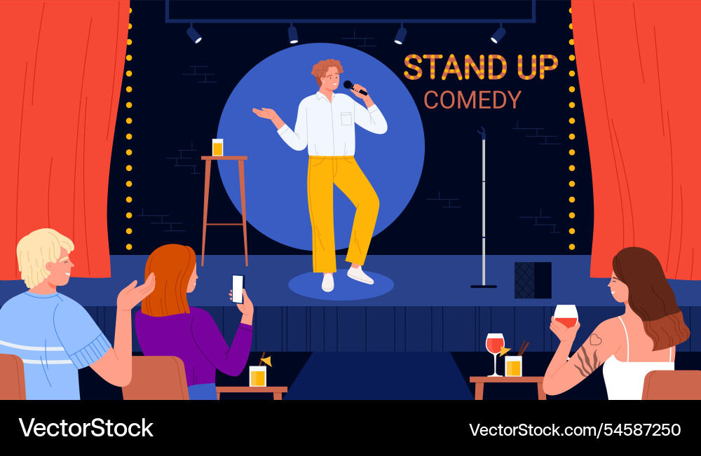 Stand up comedy show comic with microphone Vector Image
