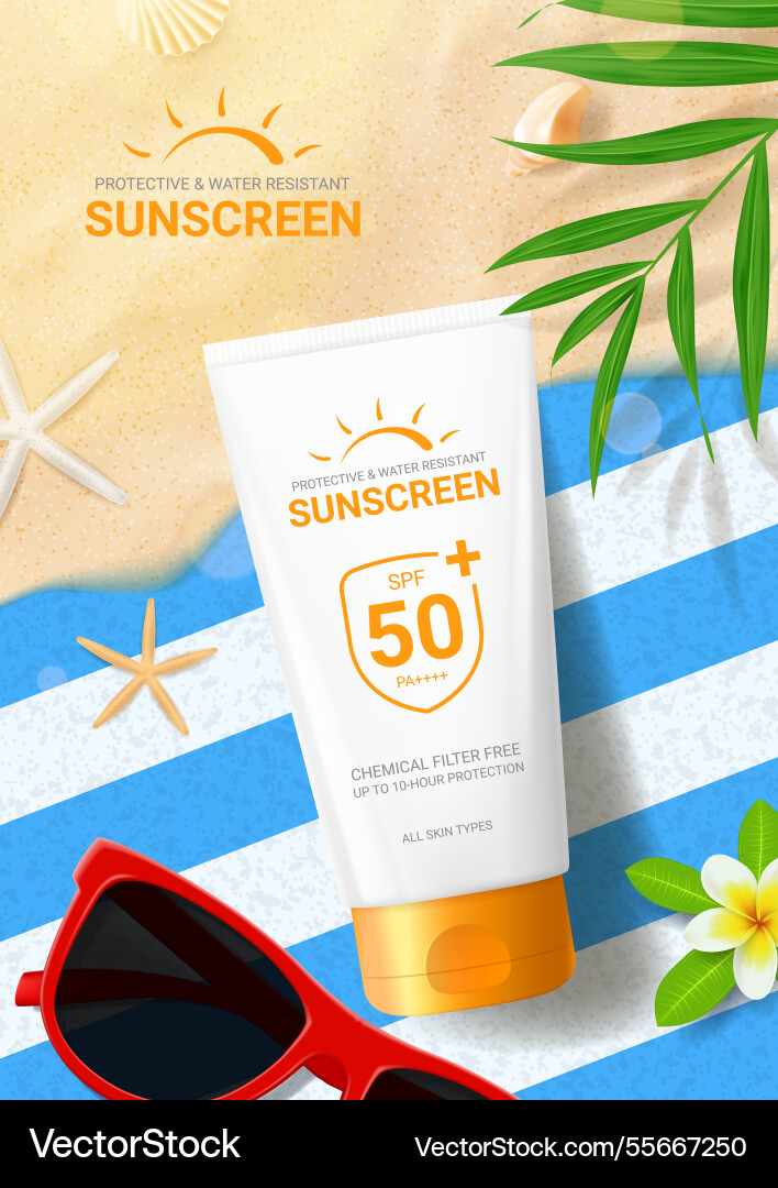 Sunscreen ad banner template Royalty Free Vector Image
